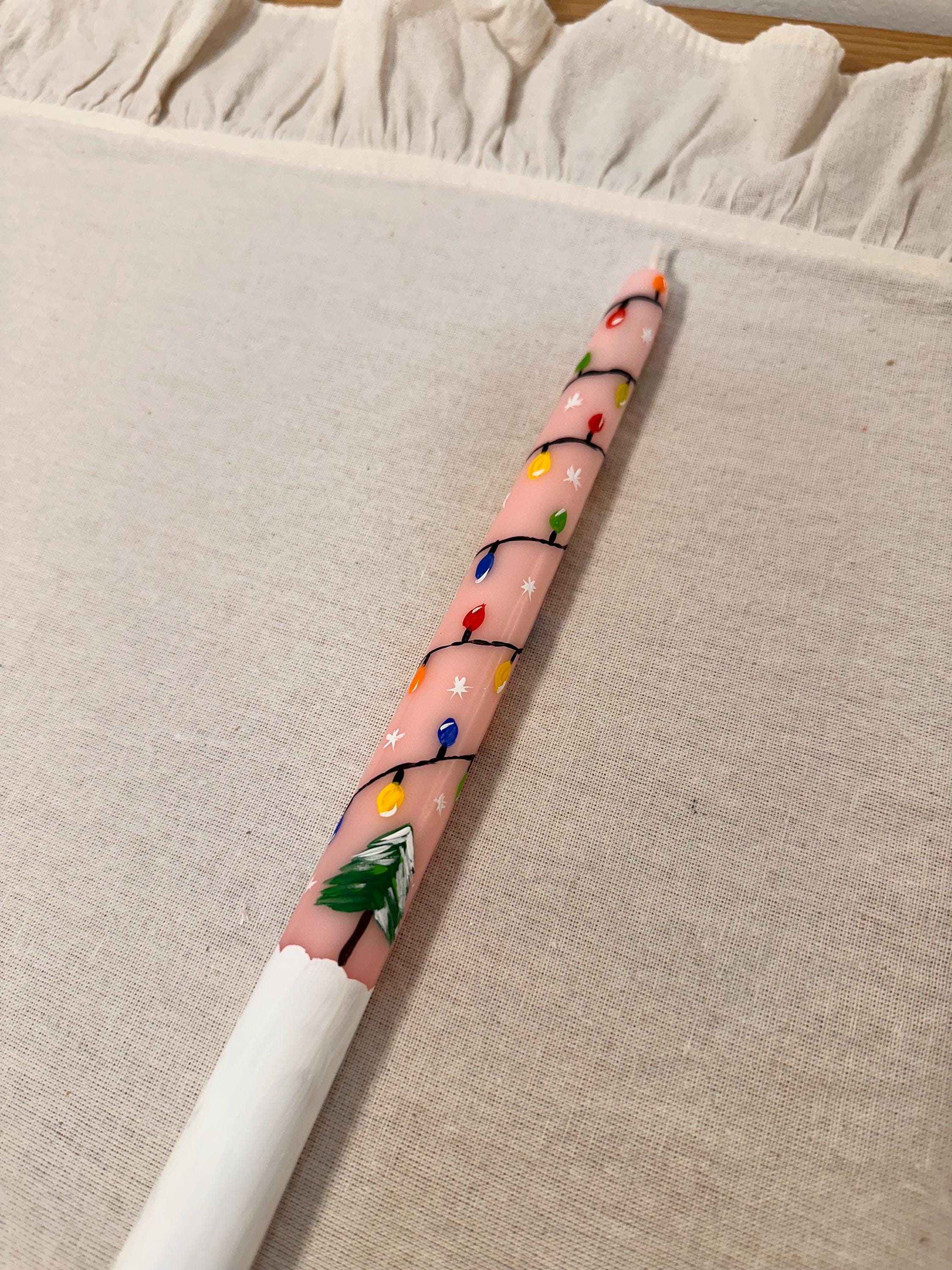 Hand Painted Christmas Taper Candle: Snowy Scape Design - Etsy