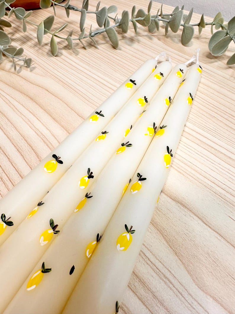 Hand Painted Lemon & Orange Taper Candles: Citrus Dinner Decor - Etsy