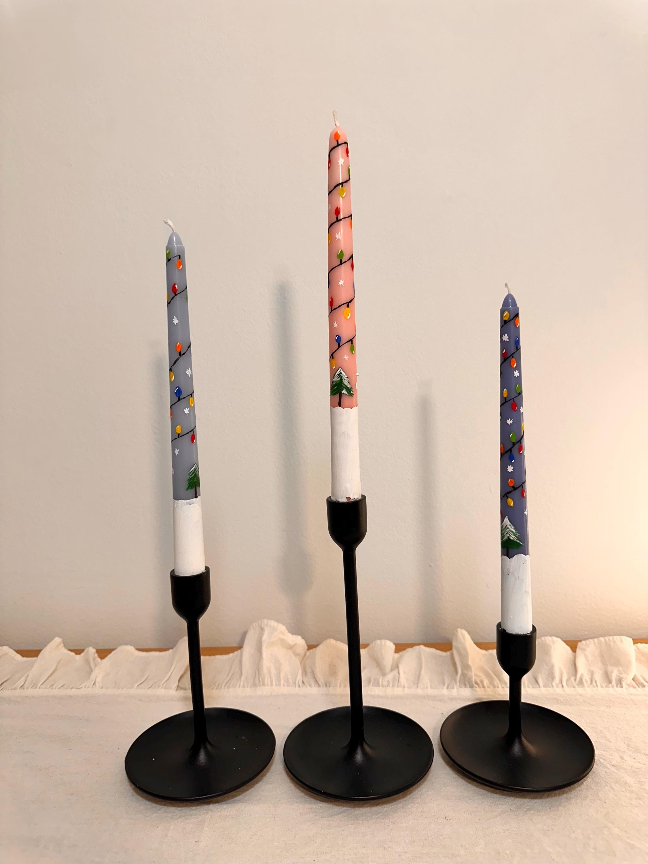 Hand Painted Christmas Taper Candle: Snowy Scape Design - Etsy