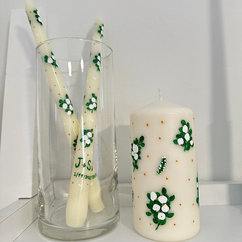 Wedding Candle Set Pair of Personalised Wedding Candle Hand Painted ...
