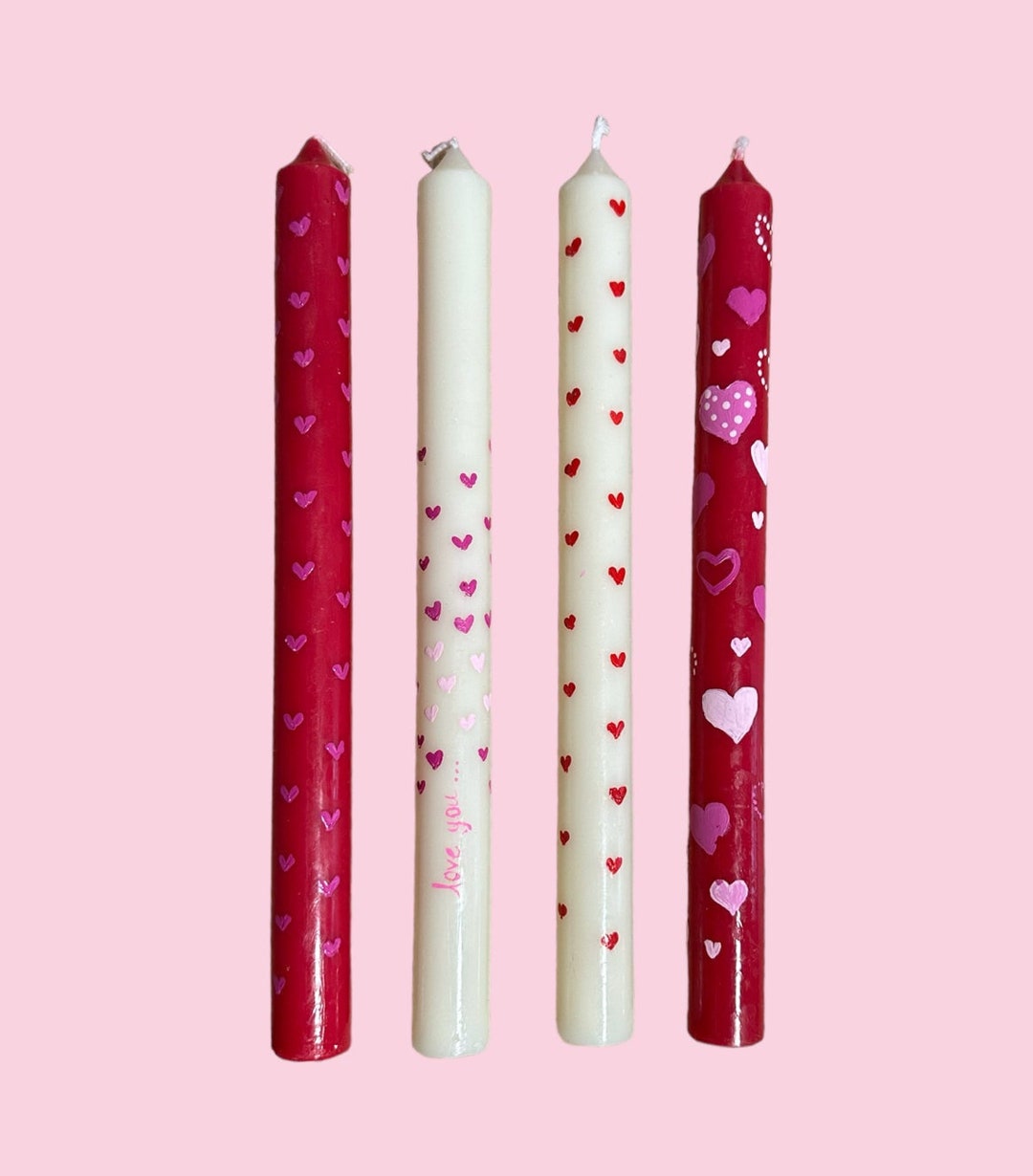 Set of 4 Hand-painted Heart Taper Candles - Valentine's Gift - Etsy