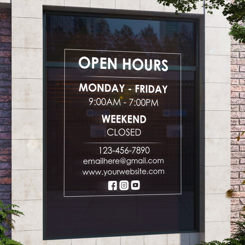 Customizable Business Hours Decal Business Door Sign for Hours of Operation Open Closed Sign for ...