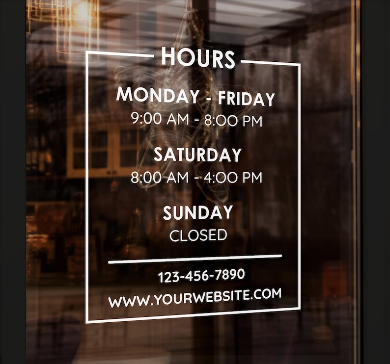 Custom Store Hours Decal Business Door Sign for Hours of Operation Open Closed Sign for Store ...