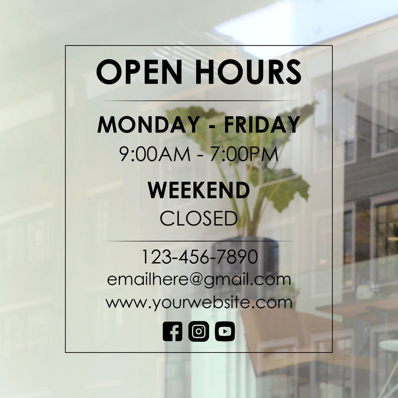 Customizable Business Hours Vinyl Decal - Store Front Sign - Etsy