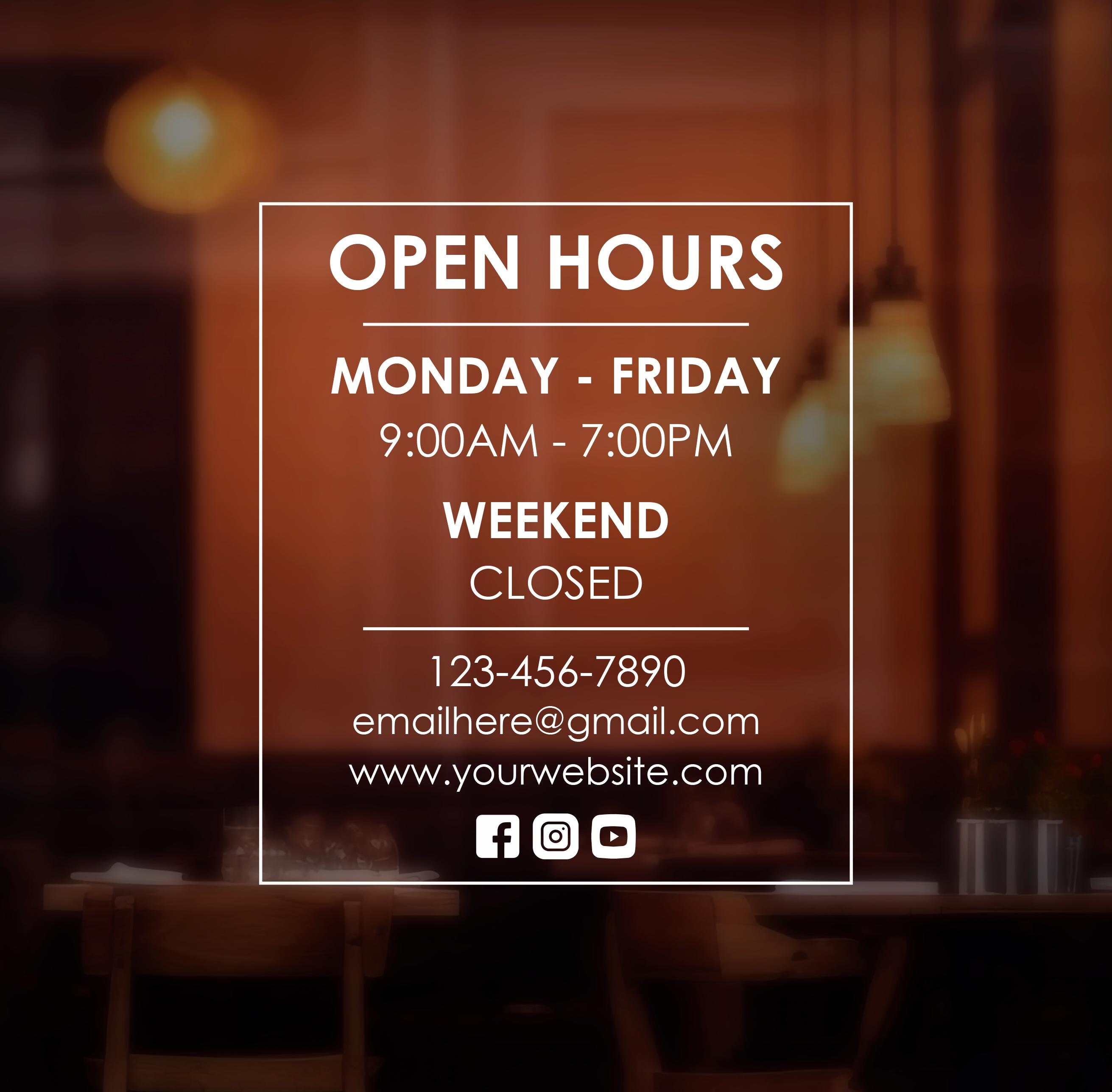 Customizable Business Hours Vinyl Decal - Store Front Sign - Etsy