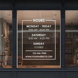 Custom Store Hours Decal - Business Door Sign for Hours of Operation ...