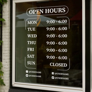 Store Hours Decal - Hours of Operation Sticker - Business Hours Decal ...