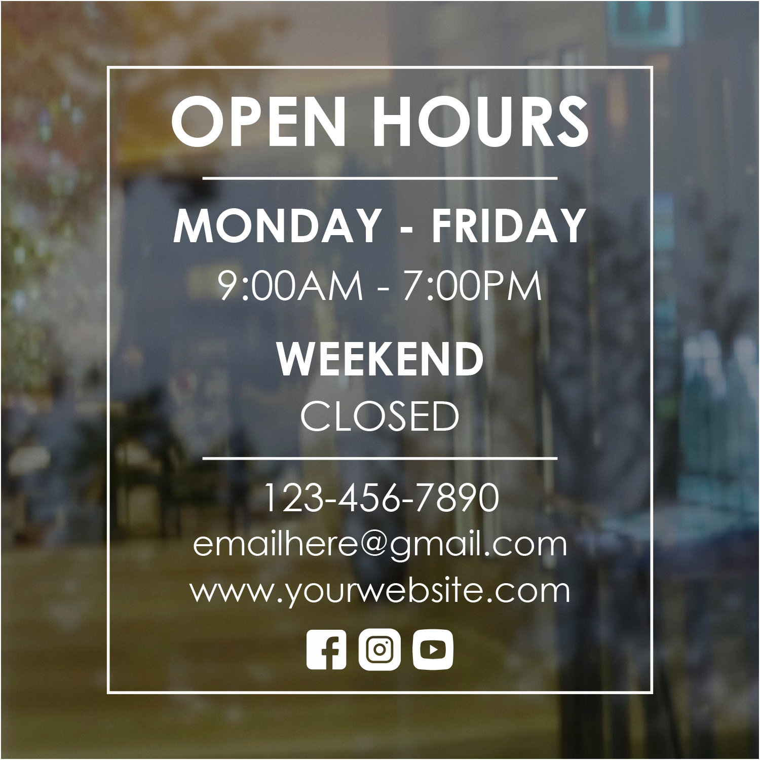 Customizable Business Hours Decal Business Door Sign for Hours of Operation Open Closed Sign for ...