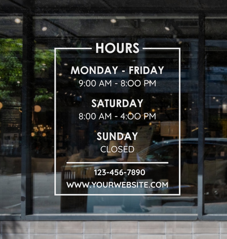 Custom Store Hours Decal Business Door Sign for Hours of Operation Open ...