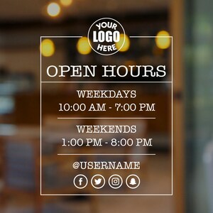 Custom Store Hours Decal - Business Door Sign for Hours of Operation ...