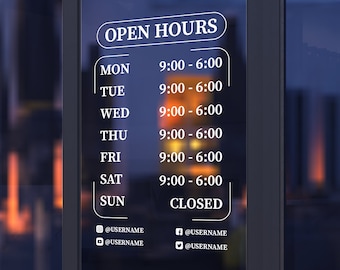 Custom Store Hours Decal Business Door Sign for Hours of Operation Open Closed Sign for Store ...