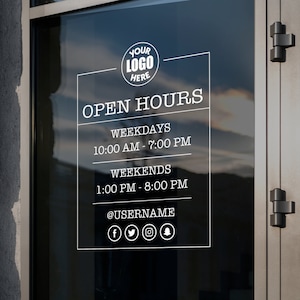 Custom Store Hours Decal - Business Door Sign for Hours of Operation ...