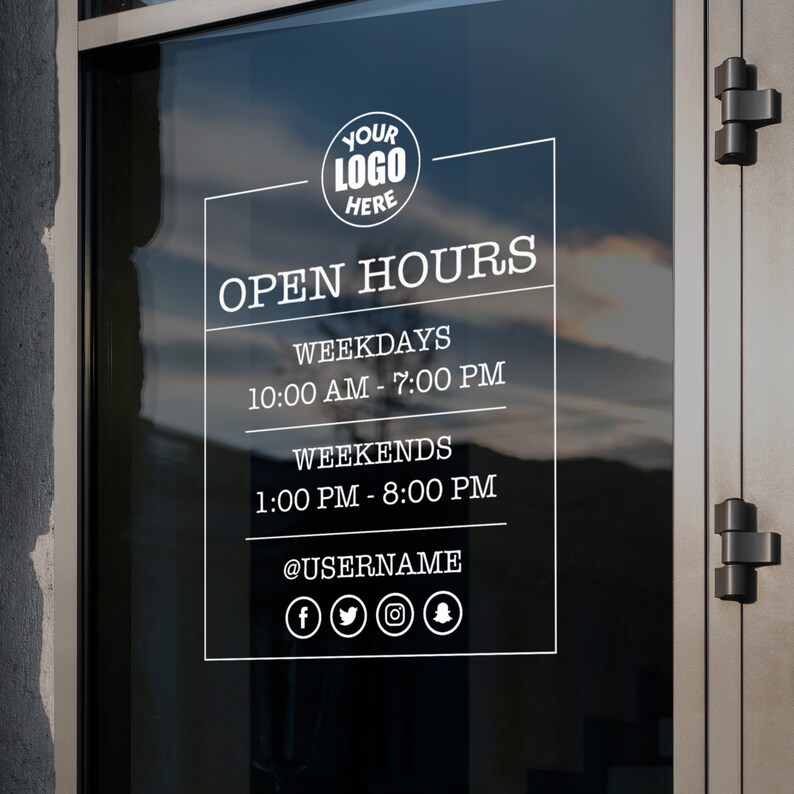 Custom Store Hours Decal Business Door Sign for Hours of Operation Open Closed Sign for Store ...