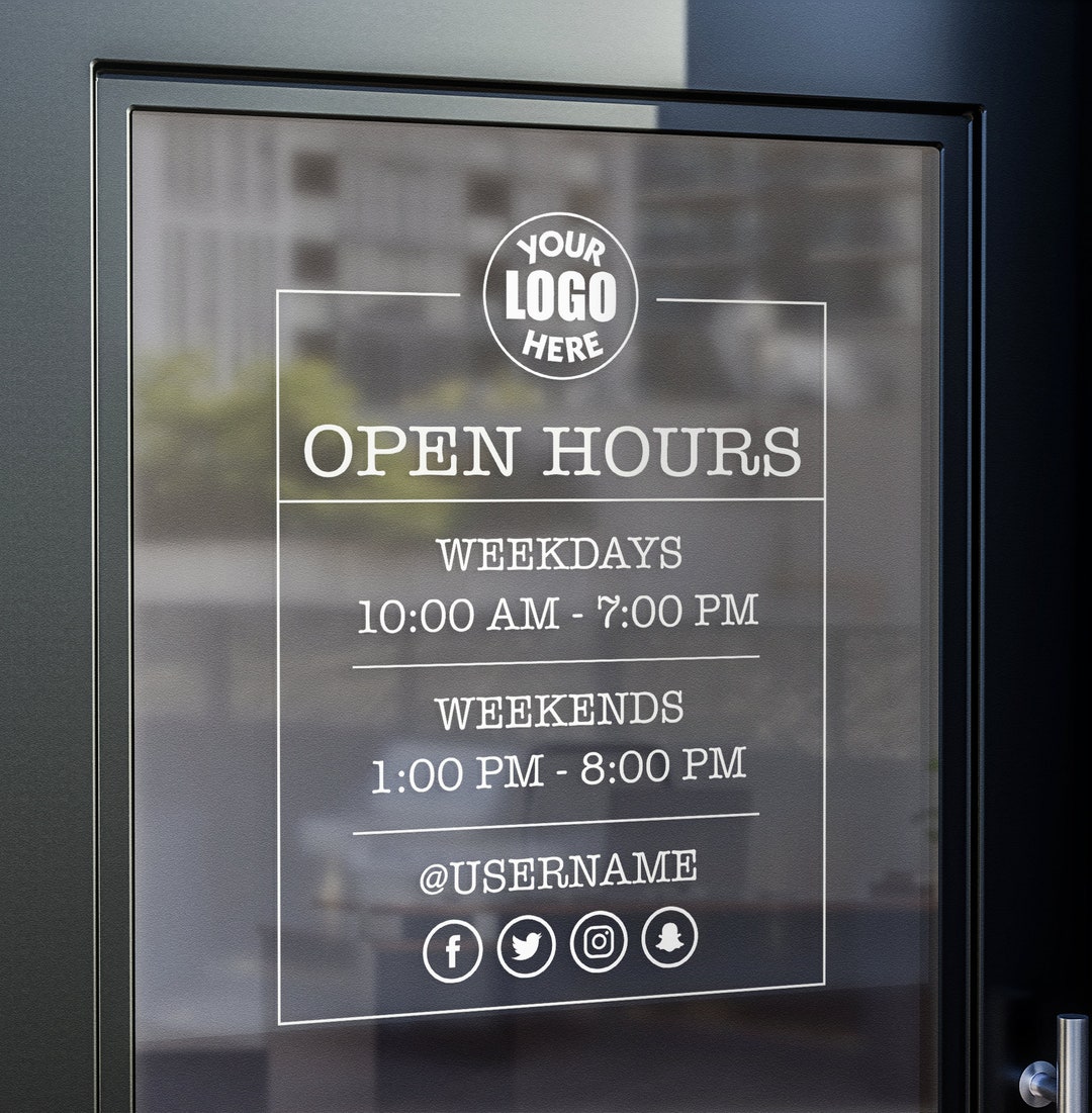 Custom Store Hours Decal - Business Door Sign for Hours of Operation ...