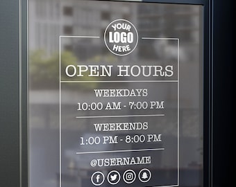 Custom Store Hours Decal Business Door Sign for Hours of Operation Open Closed Sign for Store ...