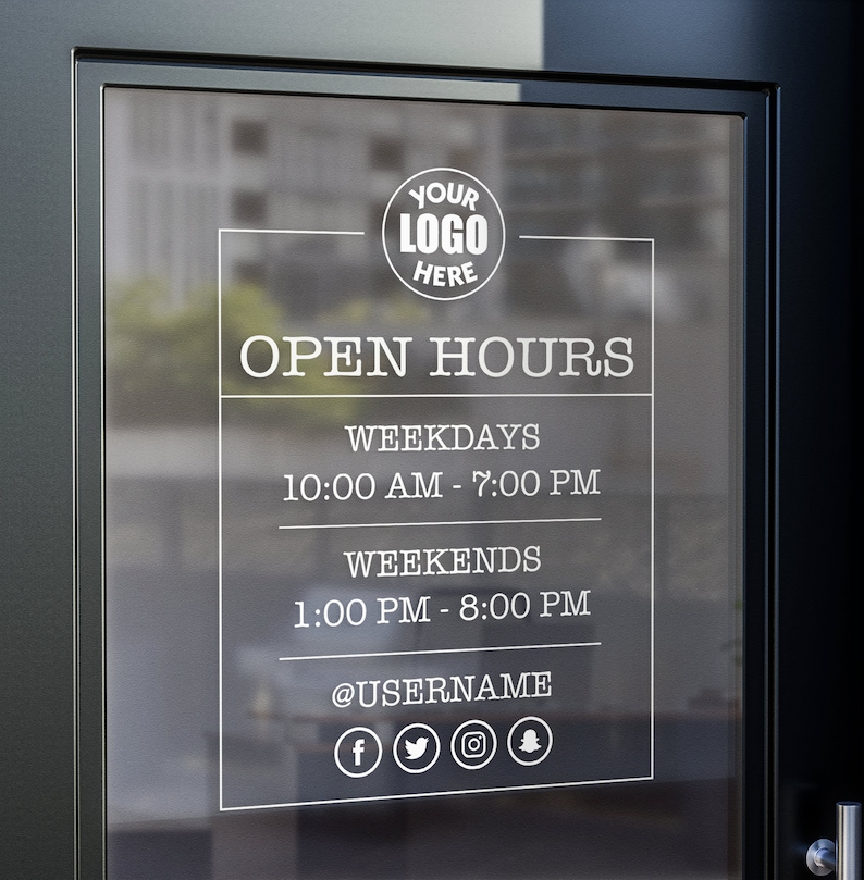 Custom Store Hours Decal - Business Door Sign for Hours of Operation ...