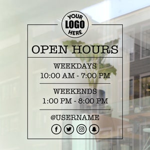 Custom Store Hours Decal - Business Door Sign for Hours of Operation | Open Closed Sign for ...