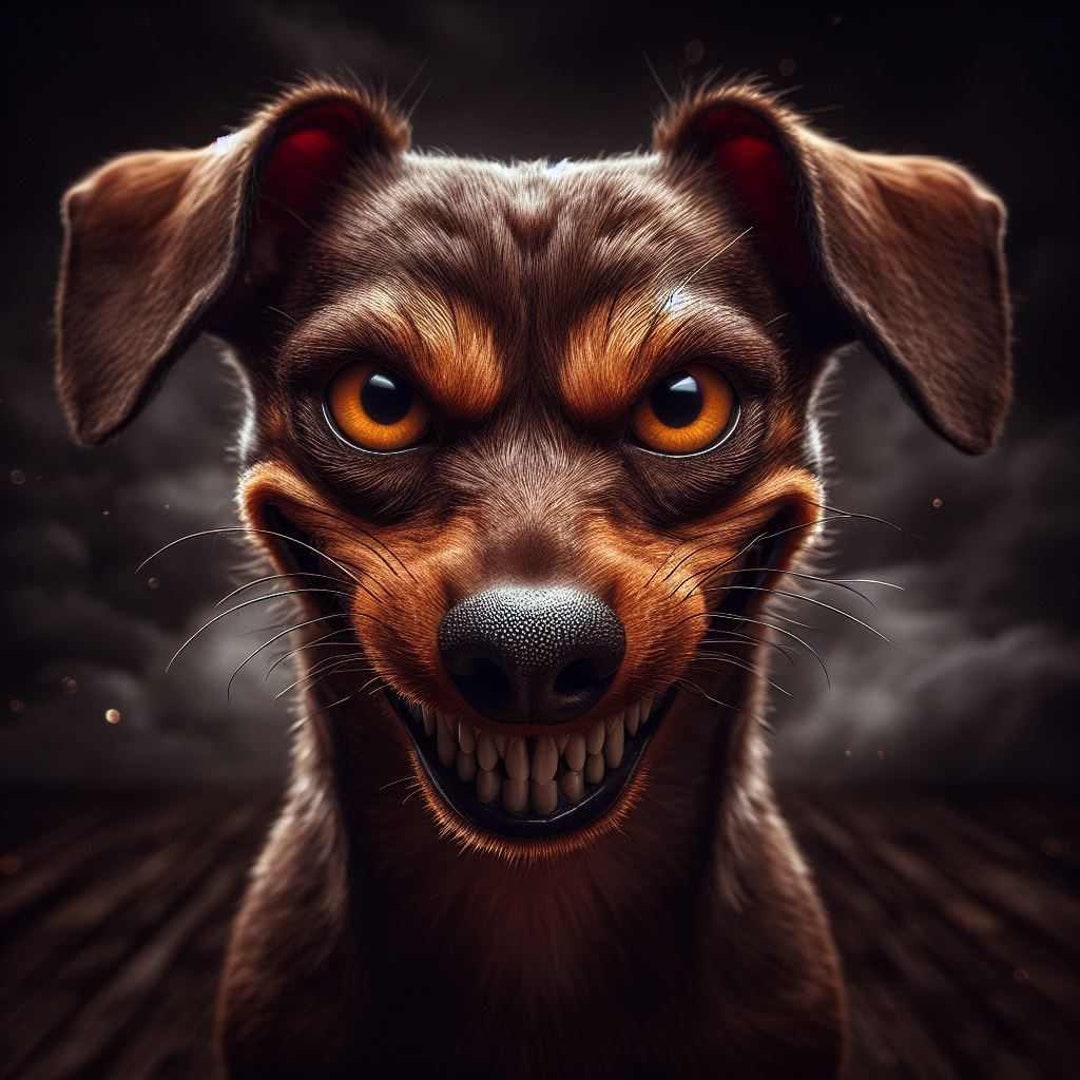 Realistic Dog Scary Face, in the Style of Dark Surrealism, Surrealistic ...