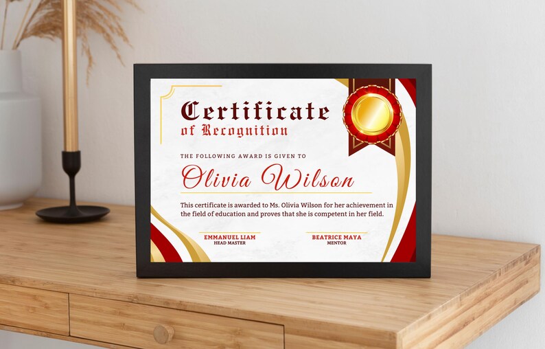 Certificate of Recognition Red White Gold, Elegant Modern Award ...