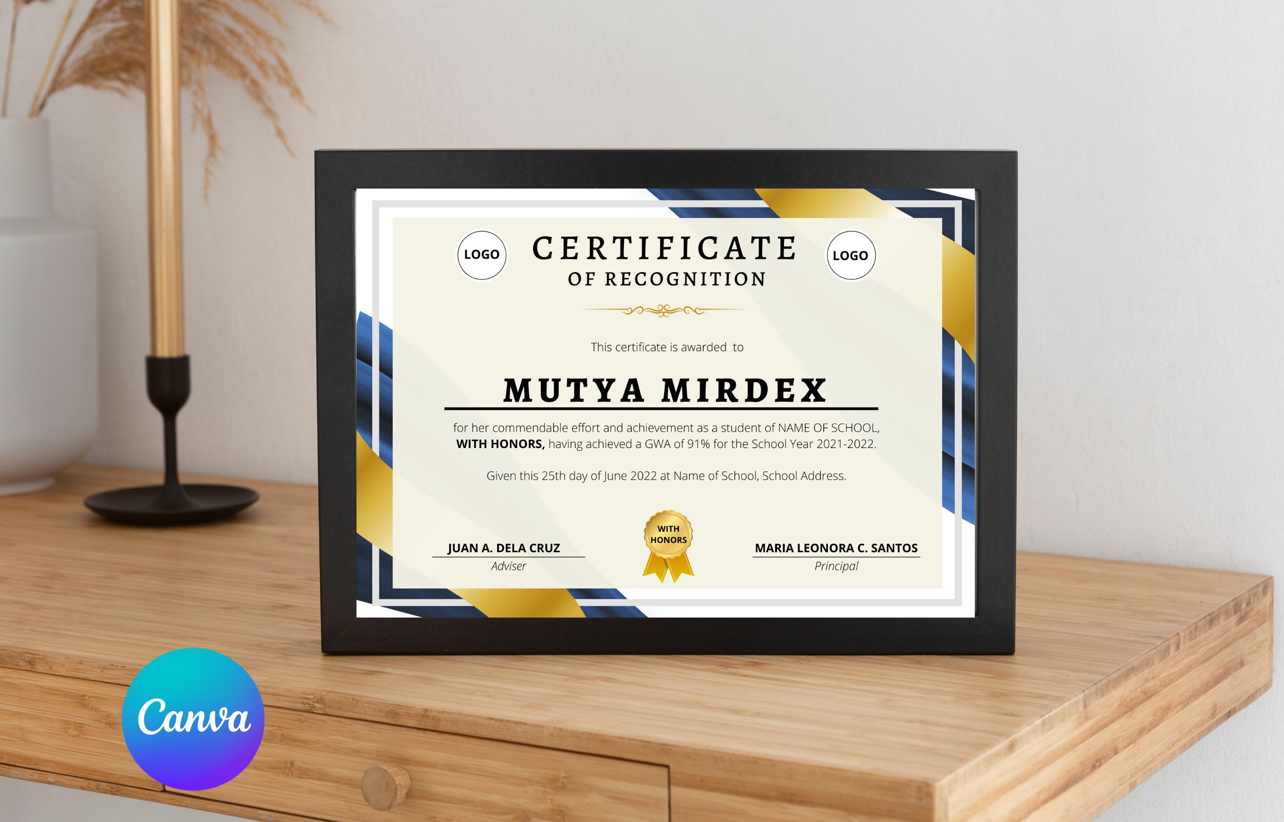 Corporate Recognition Certificate, Customizable Employee Award ...