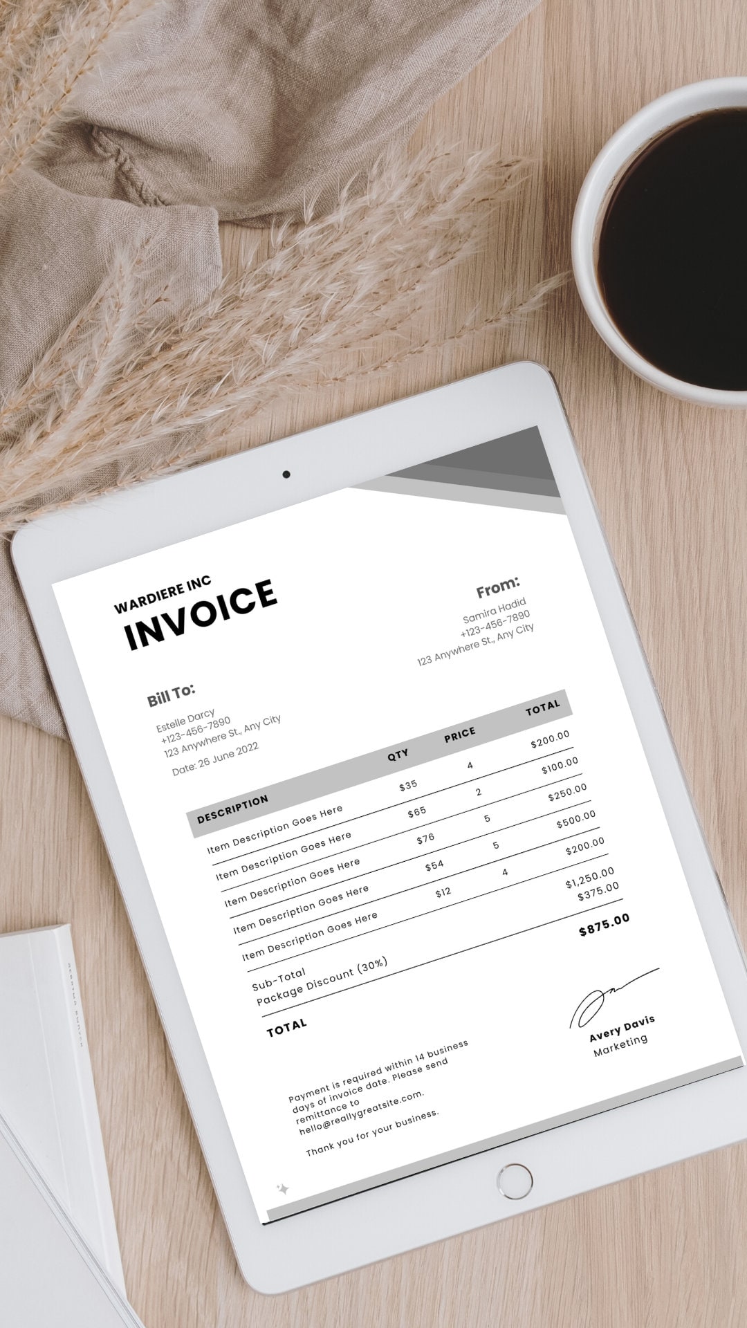 Neutral Modern Professional Business Company Invoice, Editable Invoice ...