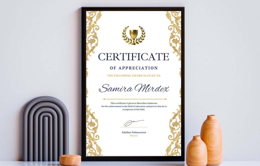 Minimalist Gold Blue Certificate Portfolio, Stylish Diploma Sleeve ...