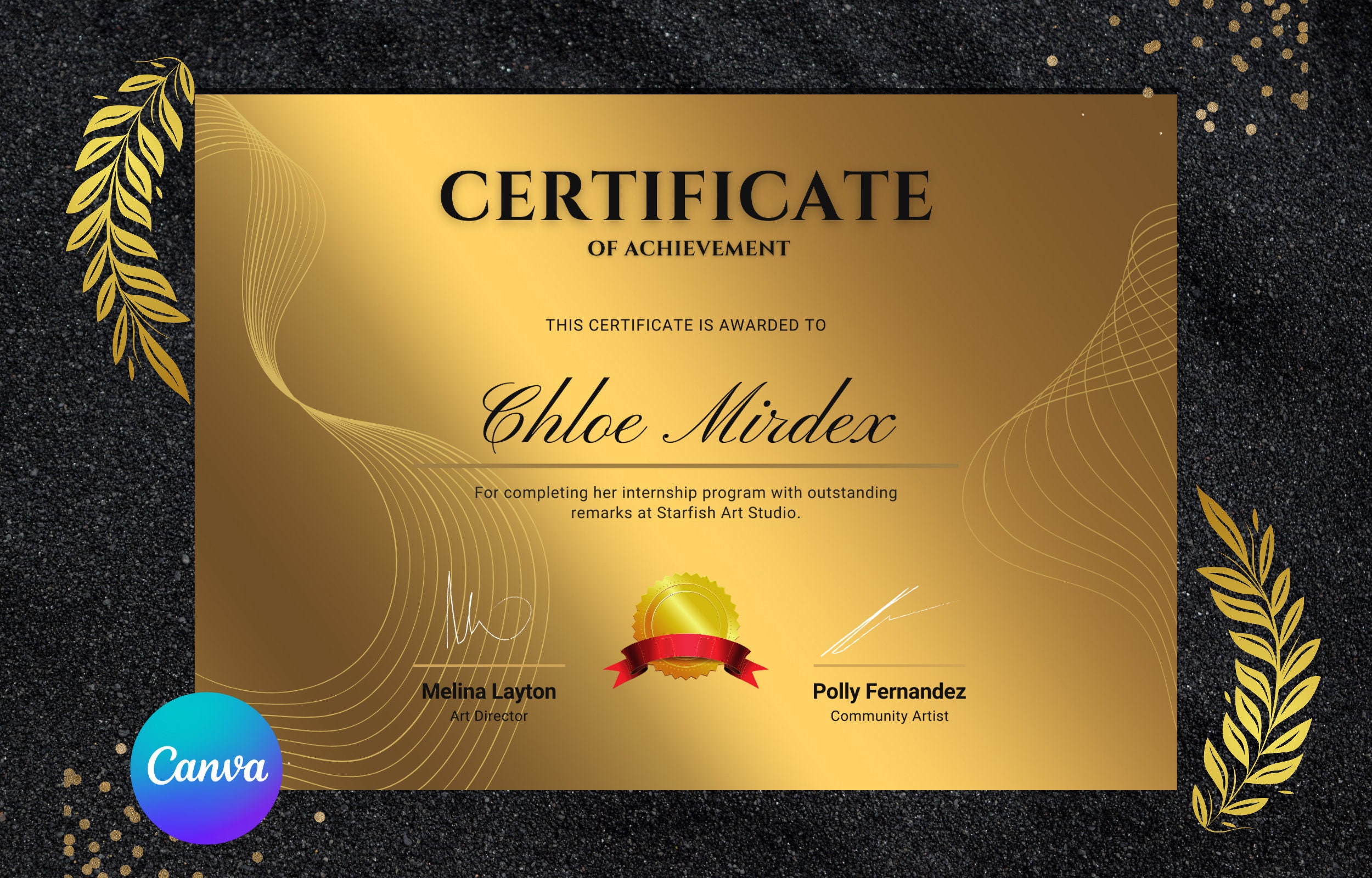 Modern Golden Certificate of Achievement, Sleek Office Wall Decor ...