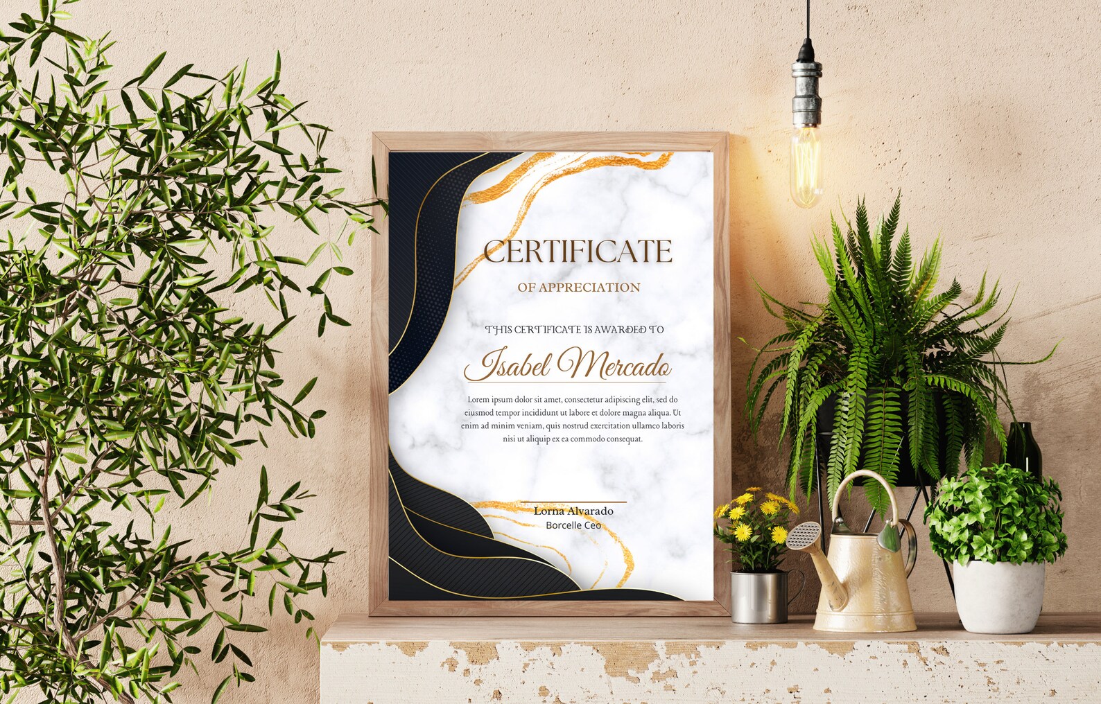 Elegant Black Gold Certificate Frame, Portrait Template Holder ...