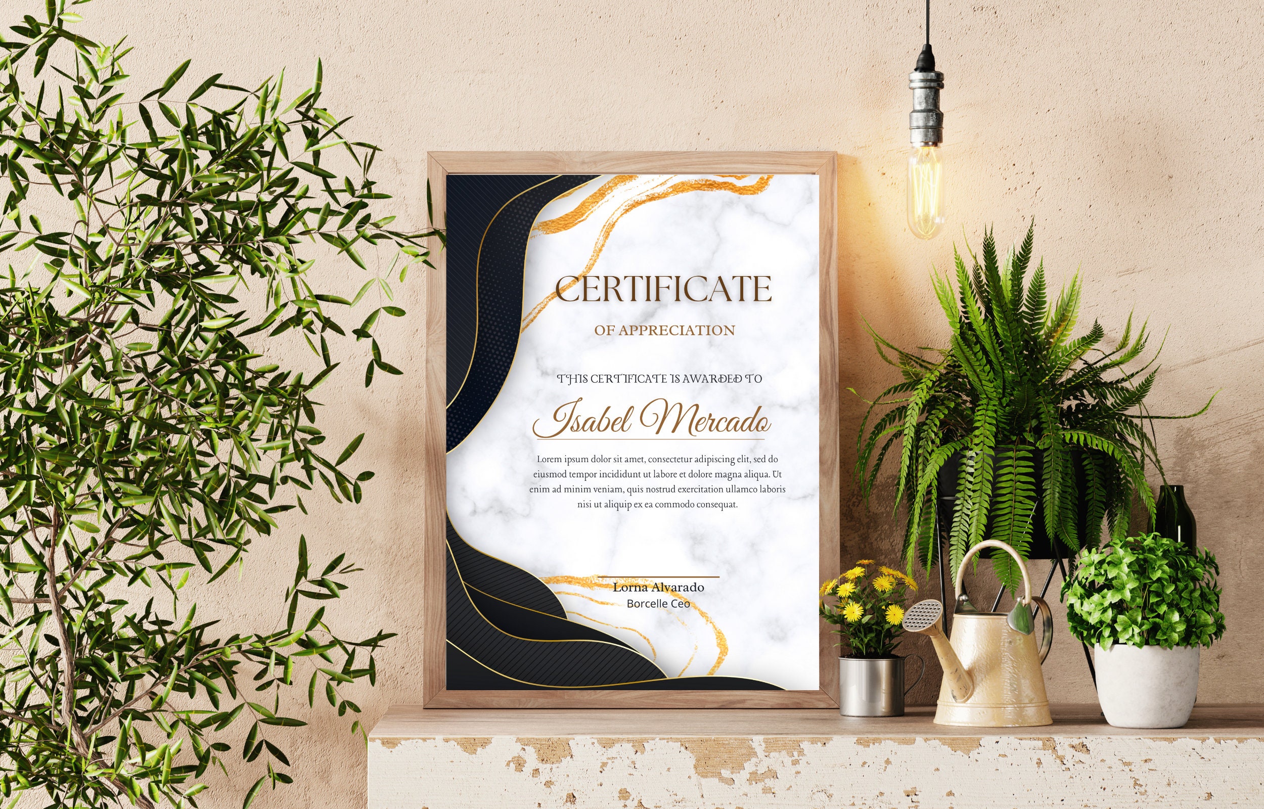 Elegant Black Gold Certificate Frame, Portrait Template Holder ...