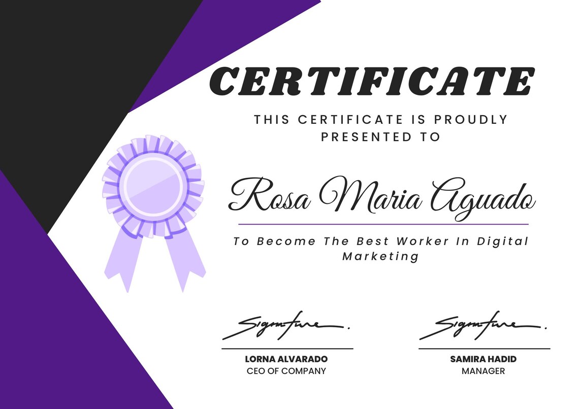 Purple Simple Company Certificate, Professional Achievement Award for ...