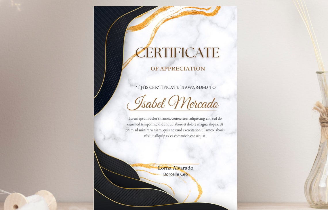 Elegant Black Gold Certificate Frame, Portrait Template Holder ...