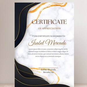 Elegant Black Gold Certificate Frame, Portrait Template Holder ...