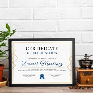 Printable Certificate of Recognition, Downloadable Award Template ...