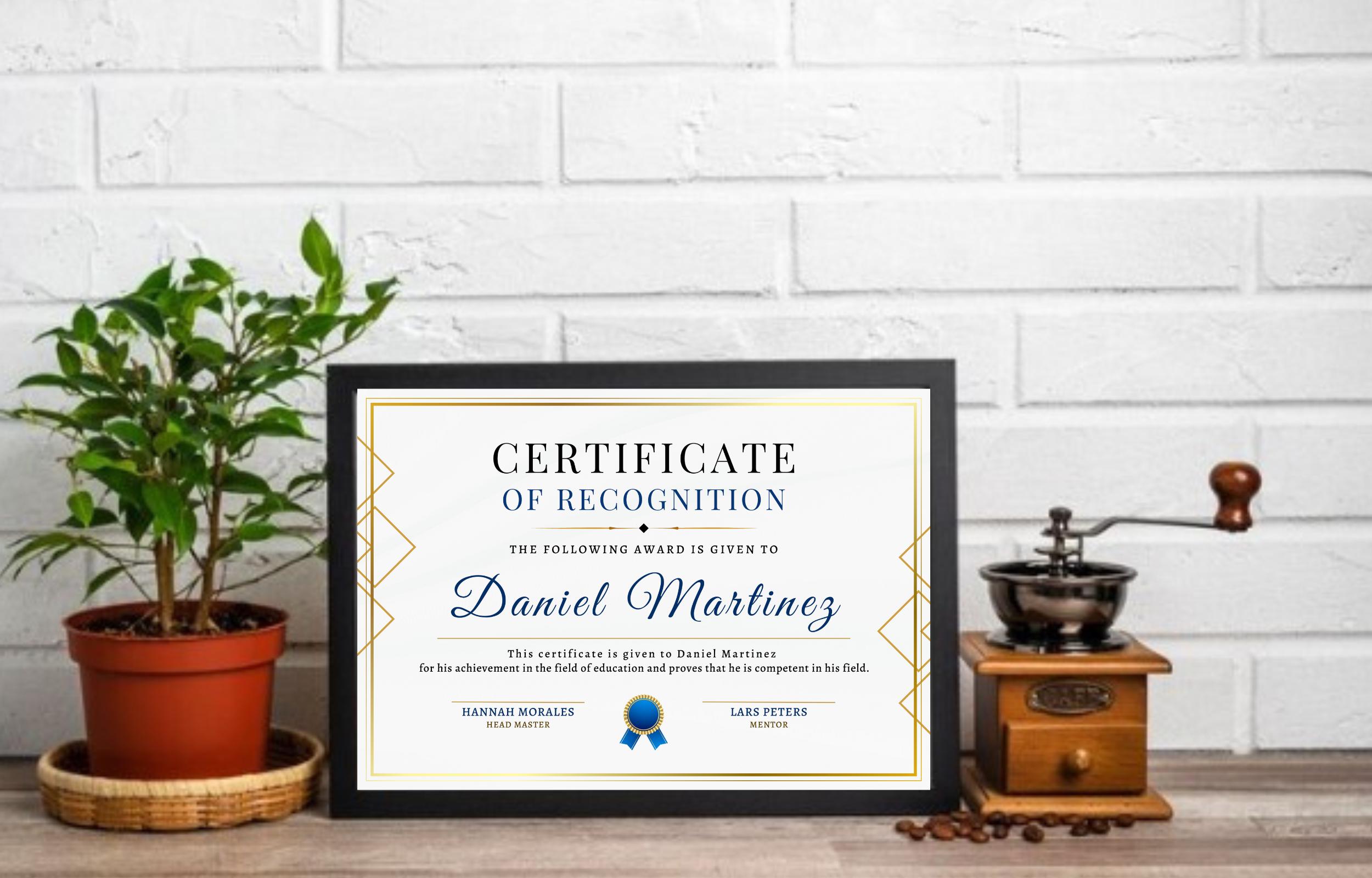 Printable Certificate of Recognition, Downloadable Award Template ...