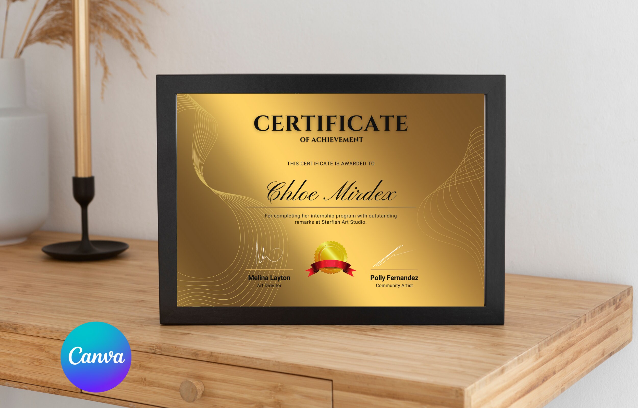 Modern Golden Certificate of Achievement, Sleek Office Wall Decor ...