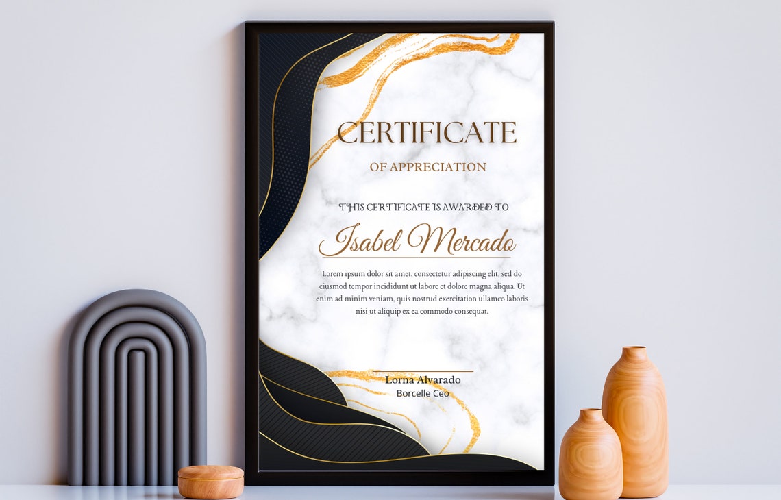 Elegant Black Gold Certificate Frame, Portrait Template Holder ...