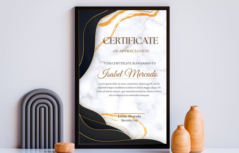 Elegant Black Gold Certificate Frame, Portrait Template Holder ...