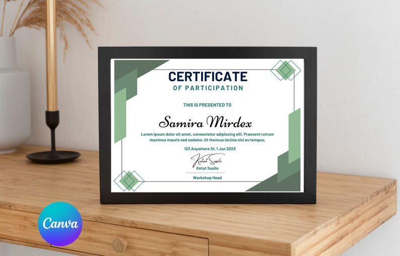 Minimalist Certificate of Participation, Printable Template, Editable ...