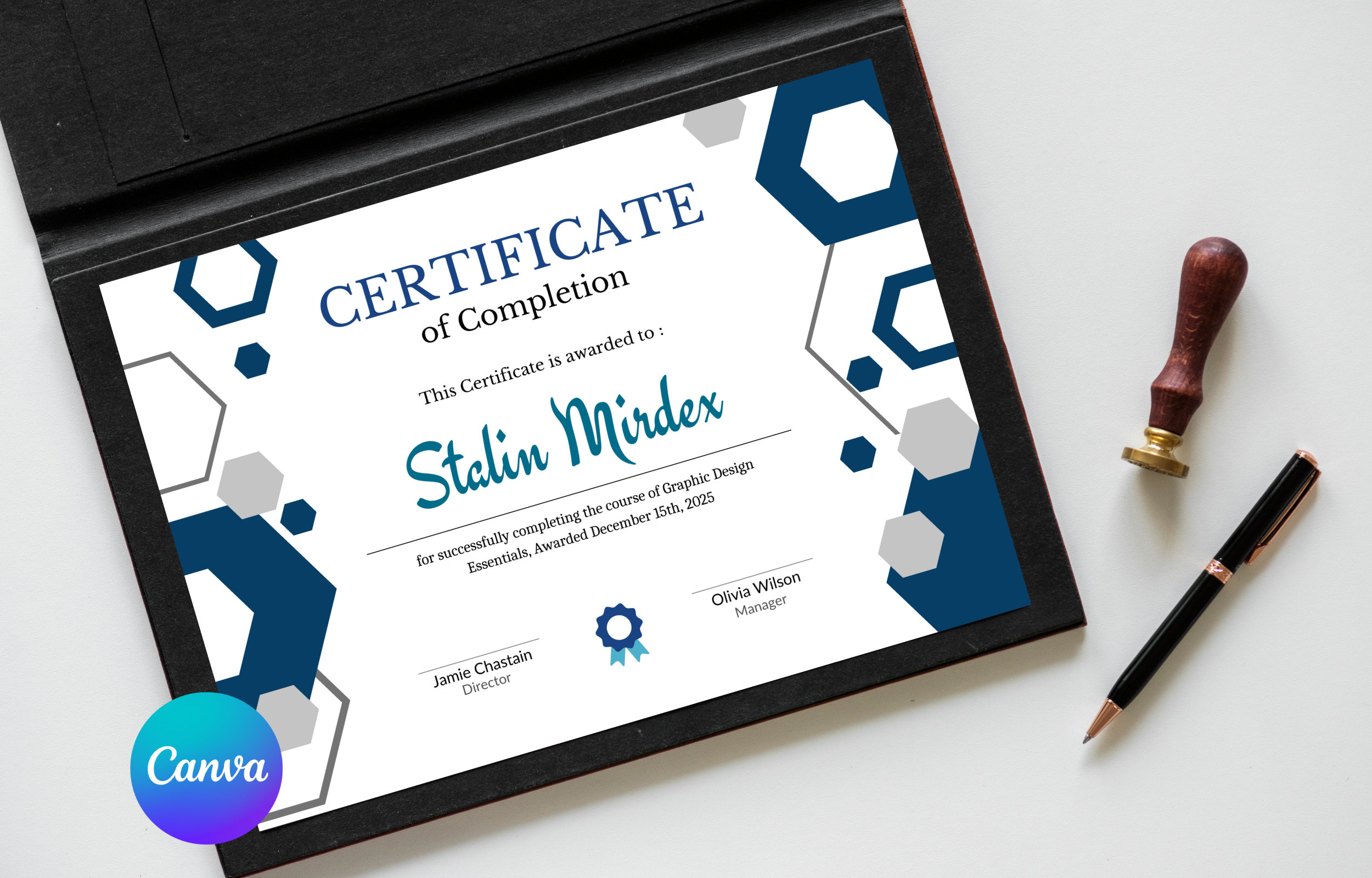 Exquisite Certificate of Completion, Elegant Diploma Holder, Graduation ...