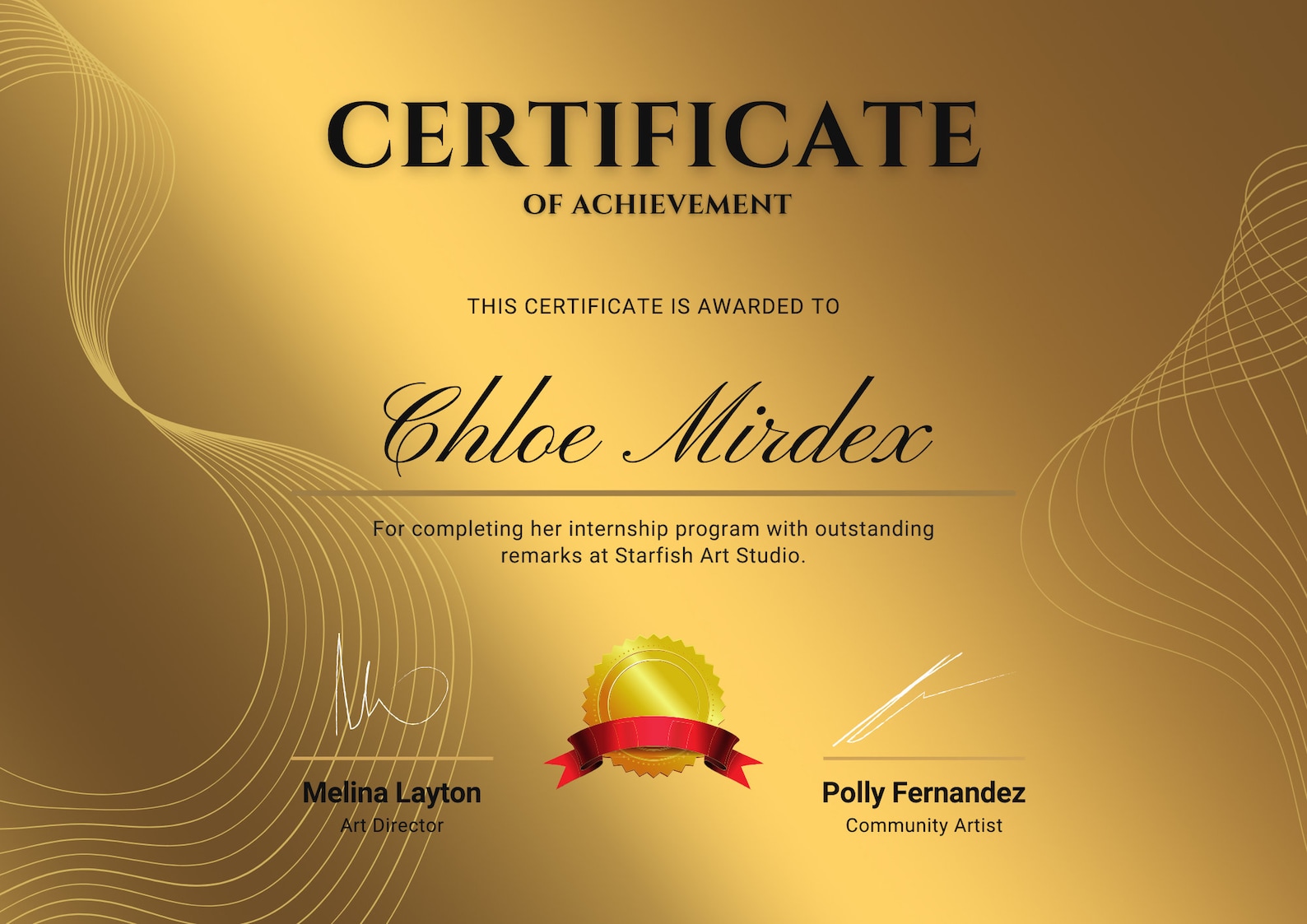 Modern Golden Certificate of Achievement, Sleek Office Wall Decor ...