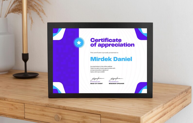 Modern Certificate of Appreciation, Blue and Purple Design, Perfect for ...