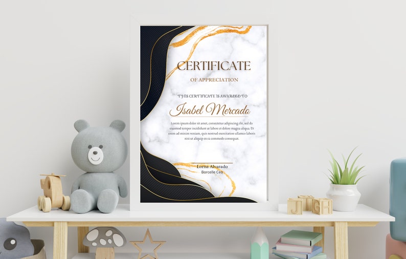 Elegant Black Gold Certificate Frame, Portrait Template Holder ...