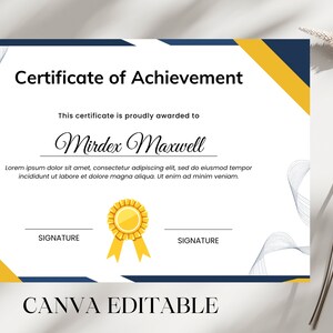 Sleek Blue and Yellow Minimalist Employee of the Month Certificate ...