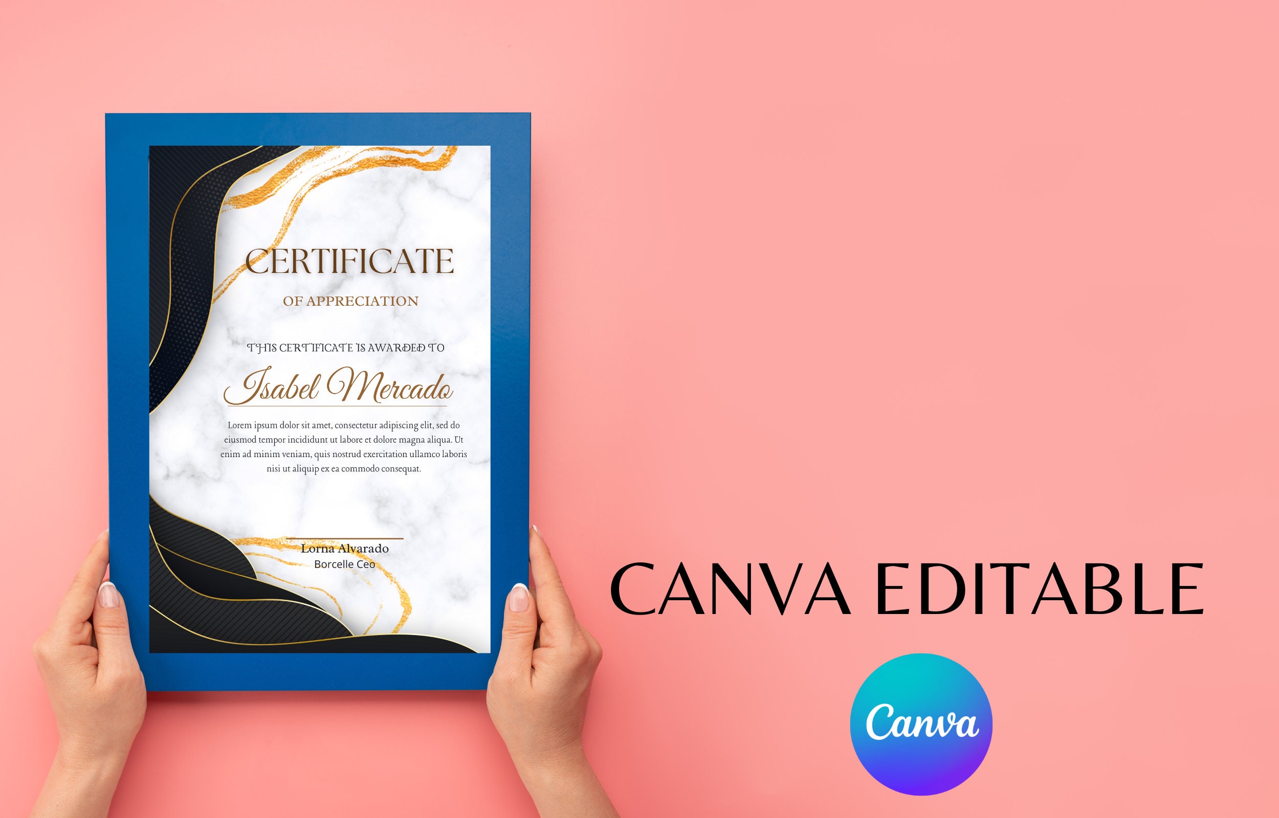 Elegant Black Gold Certificate Frame, Portrait Template Holder ...