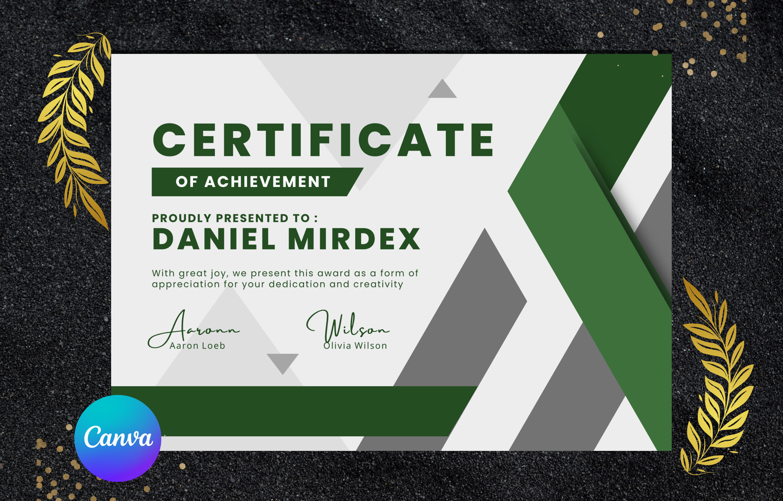 Elegant White Green Certificate Plaque, Corporate Recognition Gift ...