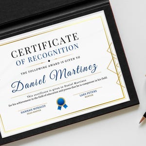 Printable Certificate of Recognition, Downloadable Award Template ...