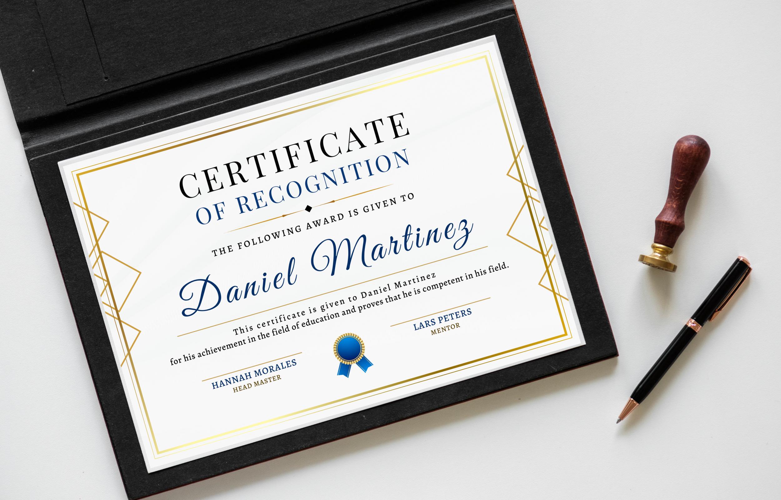 Printable Certificate of Recognition, Downloadable Award Template ...