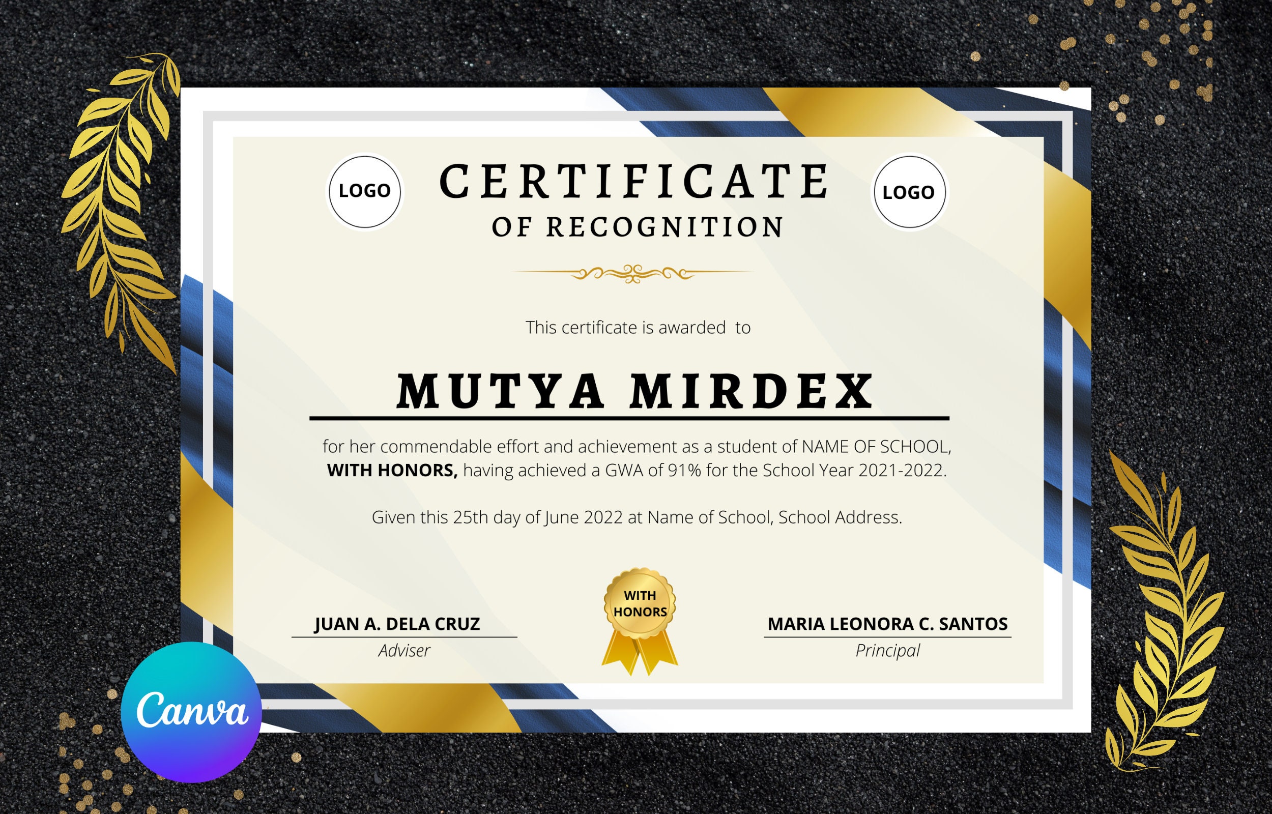 Corporate Recognition Certificate, Customizable Employee Award ...