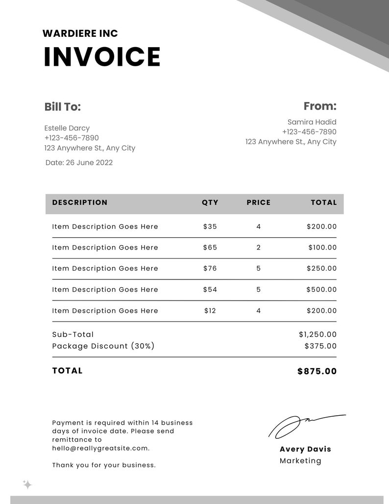 Neutral Modern Professional Business Company Invoice, Editable Invoice ...