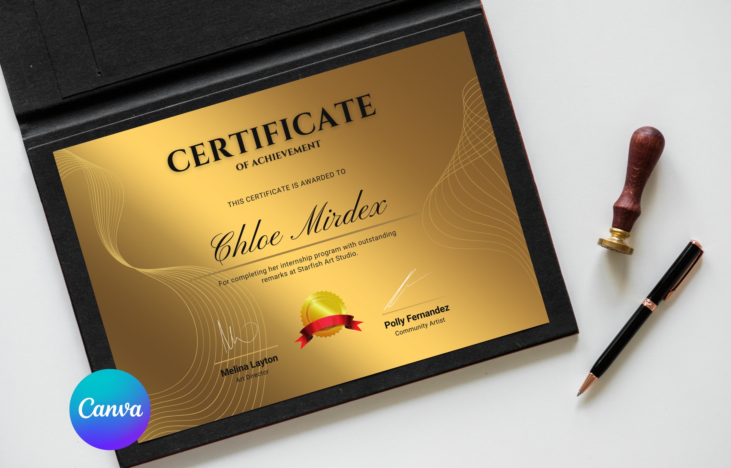 Modern Golden Certificate of Achievement, Sleek Office Wall Decor ...